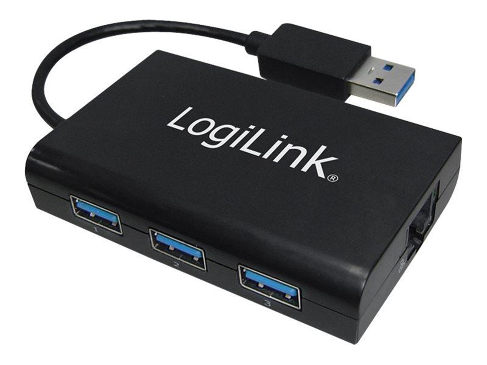 LogiLink USB3.0 3-Port Hub with Ethernet USB-Hubs - USB 3.2 - 3 - Schwarz