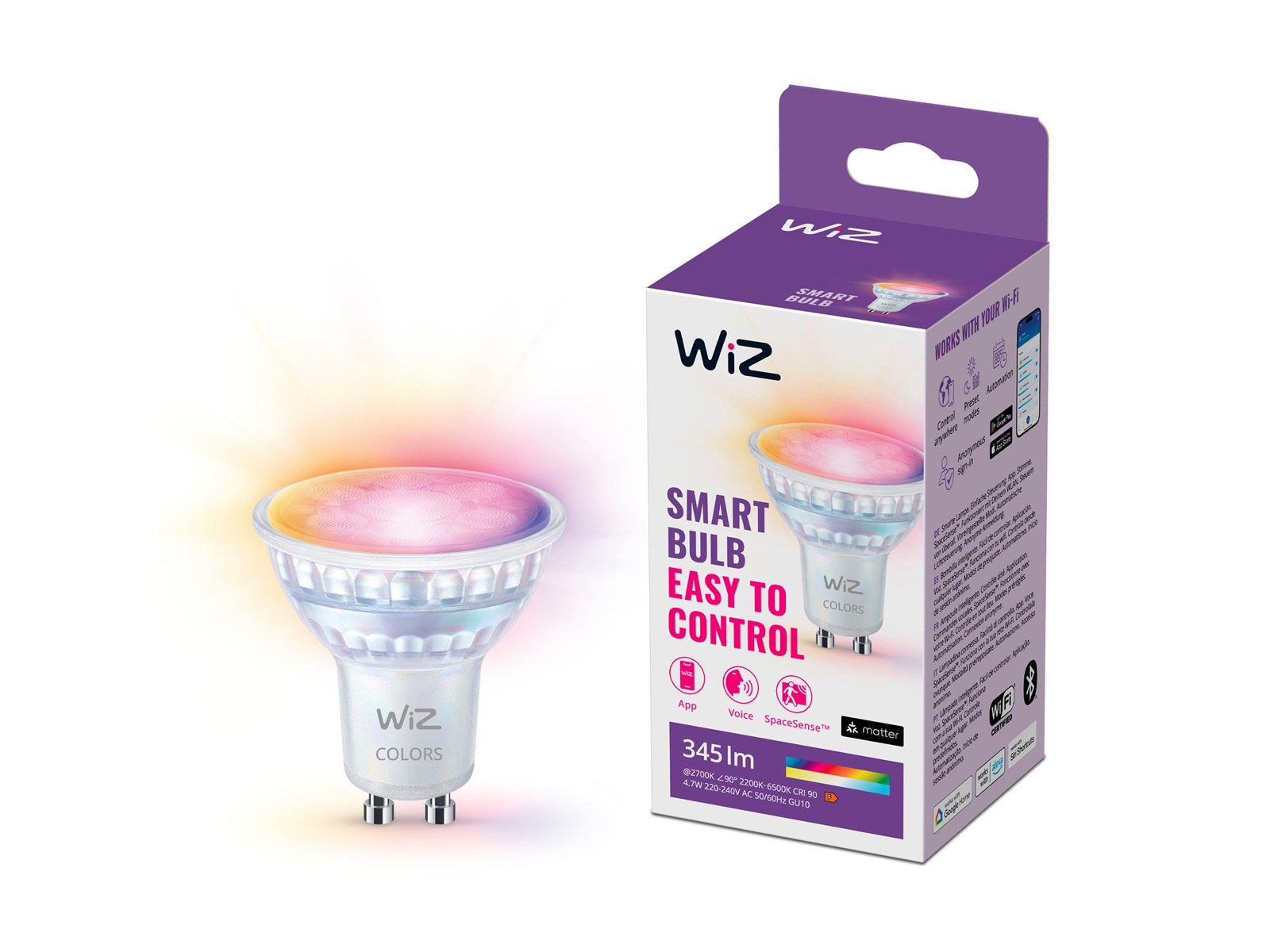 WiZ Color GU10 Smart Spot Bulb - RGB/16 Million colours + Dimmable ...