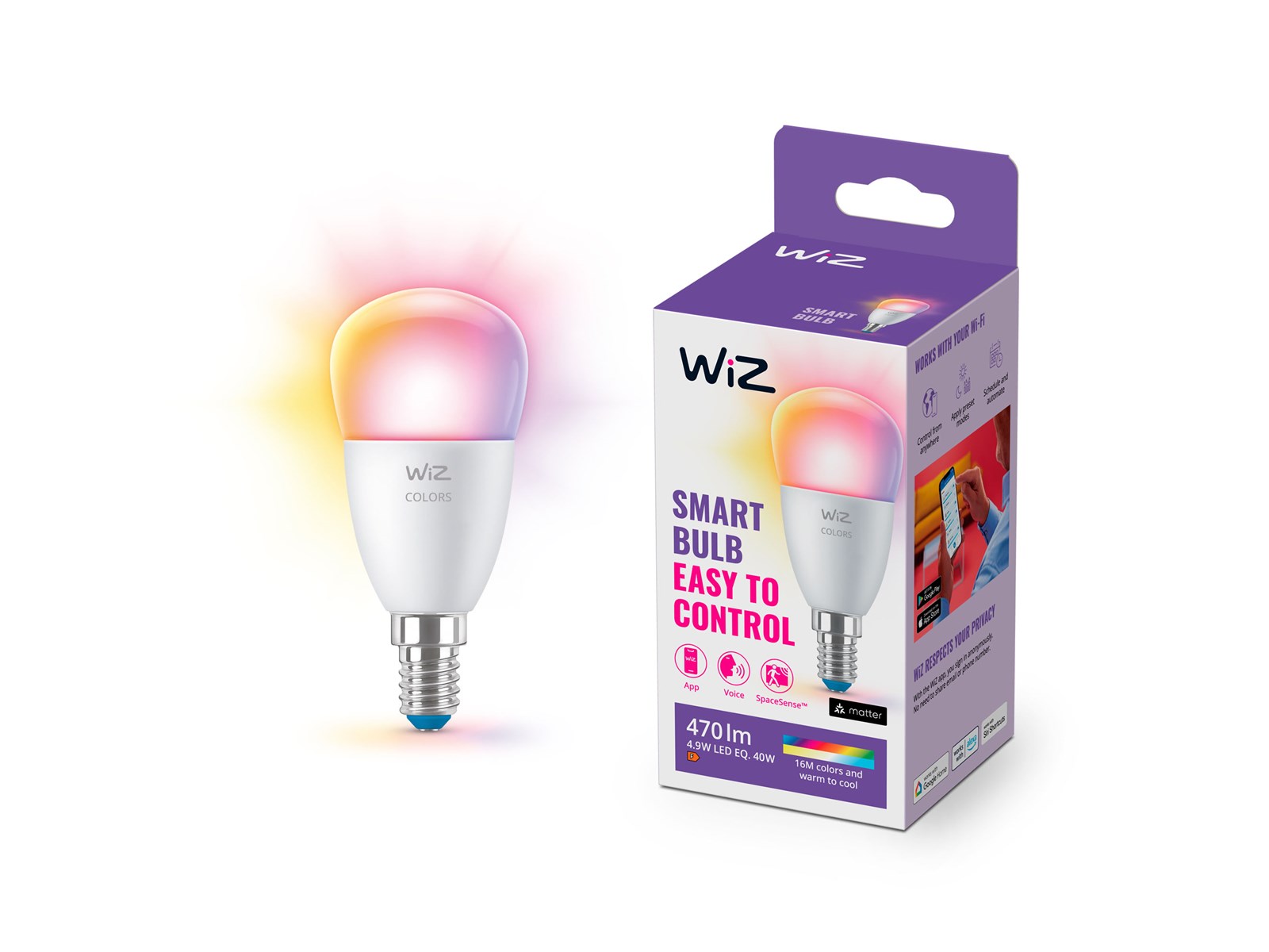 WiZ Color P45 E27 Smart Mini Bulb - RGB/16 Million colors + Dimmable ...