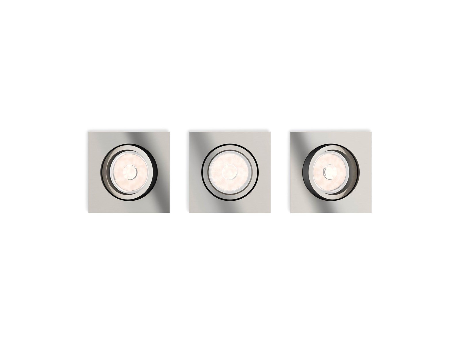 Philips DONEGAL recessed downlight, square, 3-pack, brushed steel